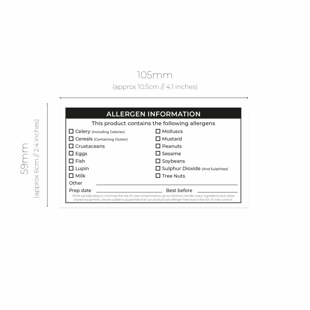 100 x Allergen Information Label Tick Box - KintsugiCo